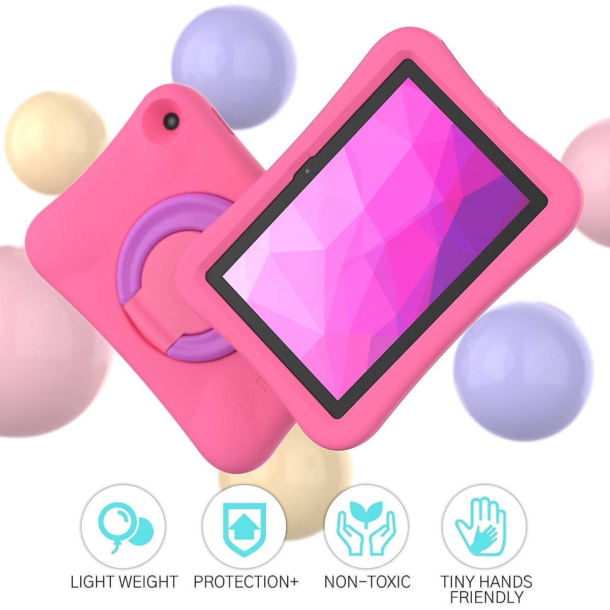 PEPKOO Kids Case for Fire HD 8 & HD 8 Plus Tablet, Light Weight Flexible Shockproof Cover with Foldable Handle Kickstand for Amazon Kindle Fire Tablet 10th Generation 2020, Pink Purple