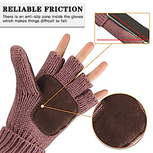 OMECHY Winter Wool Knitted Fingerless Gloves Thermal Insulation Warm Convertible Mittens Flap Cover for Men Women