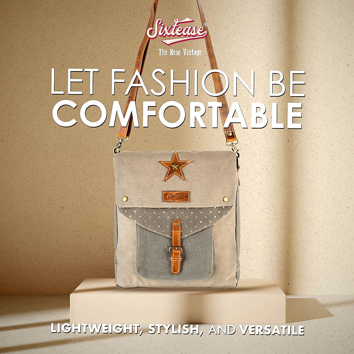 SIXTEASE Womens Shoulder Bag Vintage Style Shoulder Bags for Women - Made with Genuine Leather, Upcycled Canvas, or Hair On - Handmade, Adjustable Strap, Brass and Zinc Hardware - Miranda