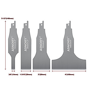 ASNOMY 4PCS Reciprocating Saw Scraper Blade, Multifunctional Stainless Steel Electric Scraper Tile Cleaning Tools for Concrete Floor, Wall Cleaning, Metal derusting