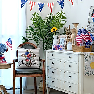 GEEORY 4th of July Decorations Pillow Covers 18x18 Set of 4 Polka Dots Star and Strip Cross Bless America Floral Jar Throw Pillows Patriotic Pillows Independence Day Decor Cushion Case G327-18