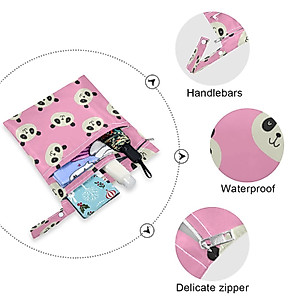 Kigai 2pcs Wet Dry Bags for Baby Cloth Diapers Cute Panda Waterproof Reusable Wet Bag with Two Zippered Pockets Swimsuits & Wet Clothes Organizer for Travel Beach Pool Daycare Yoga Gym