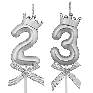 VSHILI 23 32 Birthday Candles, 23rd 32nd Cake Candles, Silver Happy Birthday Number 23 32 Candles Cake Topper Decorations for Party Men Women