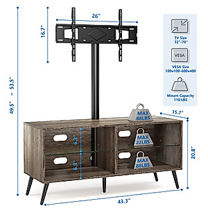 Rfiver Swivel Wood TV Stand with Mount for 32-70 Inch Flat Screen TVs, Entertainment Center with 4-Shelf Storage Cabinet for Media Console, Universal Floor TV Stand Cabinet for Home, Rustic Oak