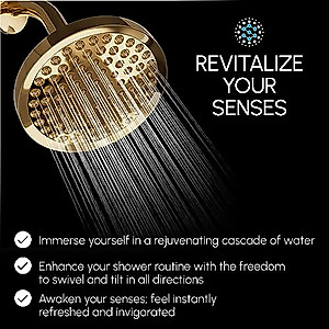 ShowerMaxx, Luxury Spa Series: ImperialShine Gold Rain Shower Head, 6-Inch Round Rain Showerhead with 360 Tilt, Experience Rainfall with MAXX Comfort and Elegance (Polished Brass/ImperialShine Gold)