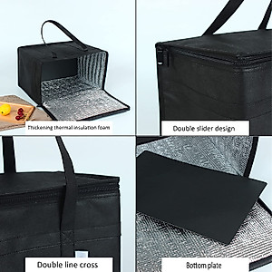 XL- Large insulated bags for food delivery with the bottom plate, reusable insulated shopping bags, 16x9x13 inches, The ideal pizza delivery bag. Black (Pack of 2)