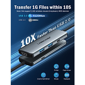 USB C Hub 4K 120Hz, Lemorele USB-C Multiport Adapter 5-in-1 w/HDMI 8K@30Hz, 100W PD, 2 USB 3.0, USB C 3.0 Data Port for MacBook Pro/Air M1, iPad Pro/Air M1/Mini, Surface Pro, XPS, Game Devices