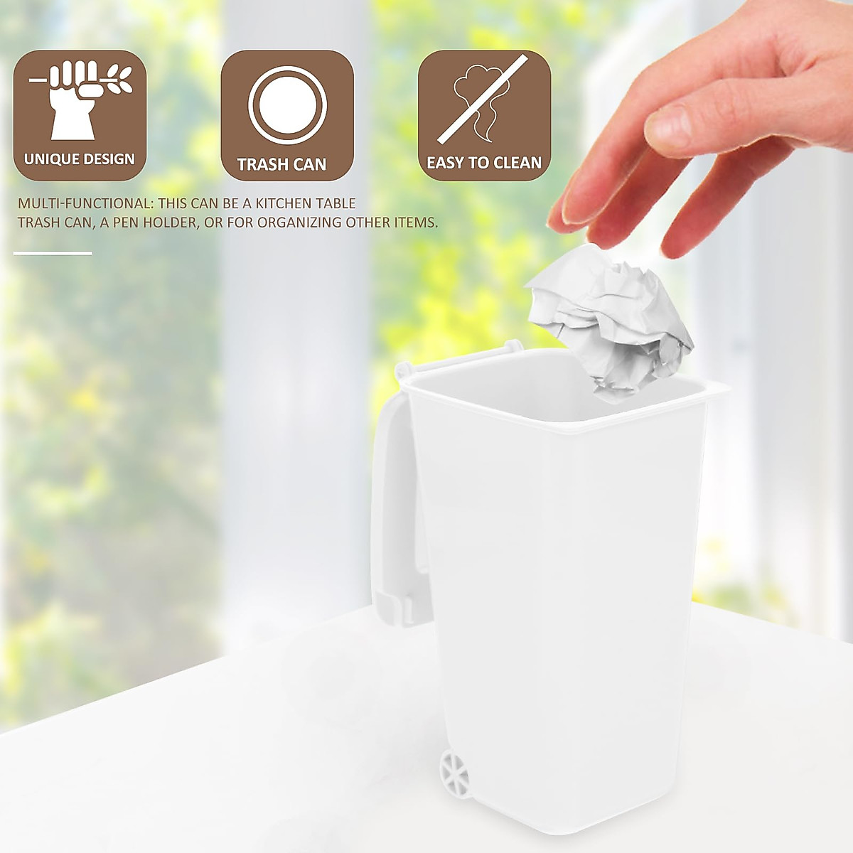SHINEOFI Mini Trash Can with Lid Desktop Garbage Can Cute Waste Bin Garbage Storage Container Pen Holder for Home Office Table Small Organizer White