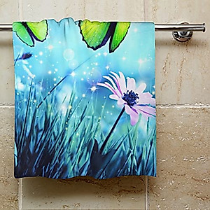 TsyTma Fairy Butterflies in Mystic Forest Hand Towels Blue Quick Dry Bathroom Washcloth 30 X 15 Inches for Beach Guest Hotel Spa Gym Sports Yoga Home