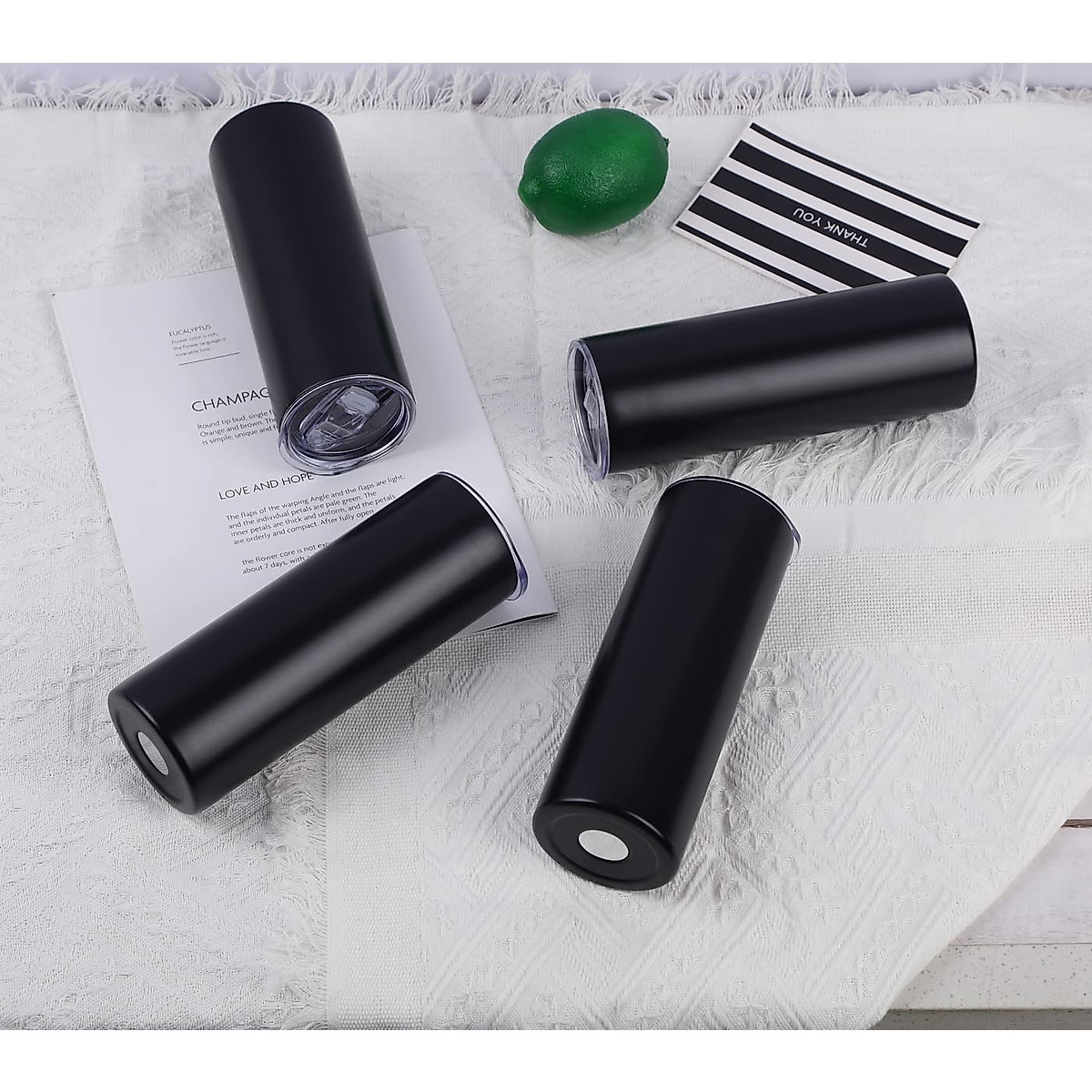 Wzaytia 12 Pack 20 Oz Straight Skinny Tumblers,Individually Gift Boxed Stainless Steel Slim Skinny Tumbler Set Bulk, 20 Oz Insulated Slim Thin Travel Tumbler Cup for Diy, Black