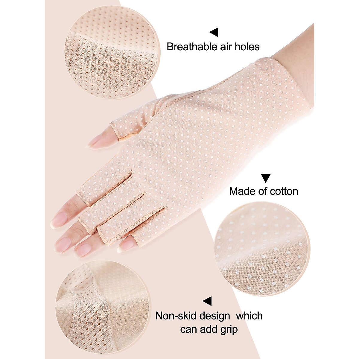 Handepo womens 6 Pairs Sunscreen Fingerless Summer UV Protection Driving Riding Fishing Gloves, Multicolored, Medium