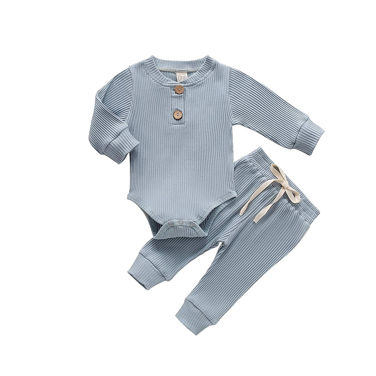 Baby Newborn Girls Boys Long Sleeve Clothes Striped Romper & Pants Set Infant Fall Winter Cotton Outfits (B-Blue, 0-6 Months)