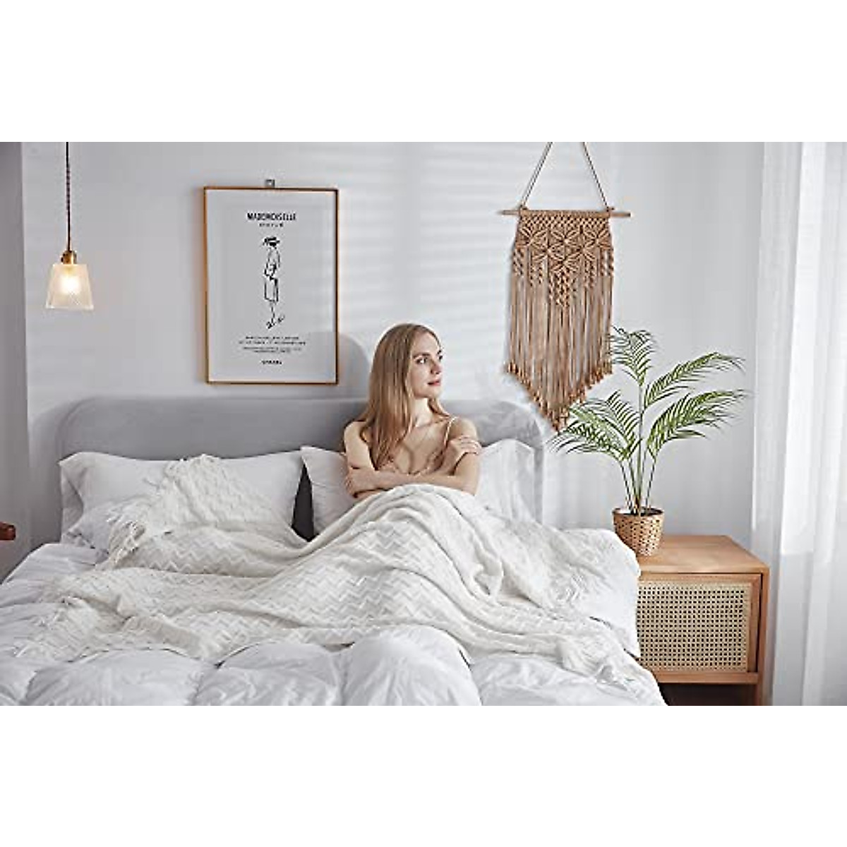 Lunarose Throw Blanket for Couch,Soft Cozy Knit Blanket,Lightweight Decorative Throw for Sofa Chair Bed Travel and Living Room-All Seasons Suitable (50"x60", White-Wave)