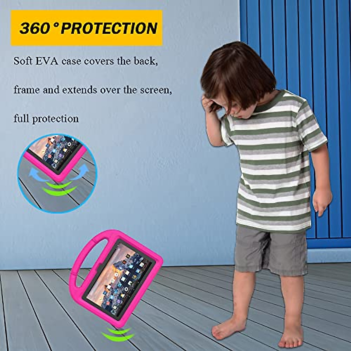 All-New Fire 7 Tablet Case (12th Generation, 2022 Release) - DICEKOO Lightweight Shockproof Kid-Friendly Cover with Handle & Kickstand for Kindle Fire 7 Kids Tablet - Pink