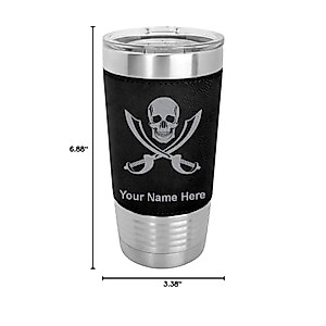 LaserGram 20oz Vacuum Insulated Tumbler Mug, Jolly Roger, Personalized Engraving Included (Faux Leather, Black)