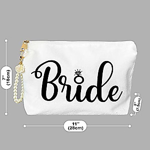 Bride Tote Bag Makeup Bag, Tote Bags, Comes with Artificial Pearl Keychains Handbag, 12OZ Canvas Large Tote Bag Bride Bag, Wedding Gift Bag, Bride Tote, Bride Gift Bag
