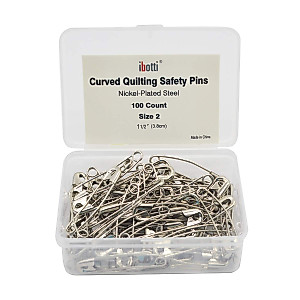 ibotti Curved Safety Pins for Quilting, Basting Pins, Size 2, 100-count