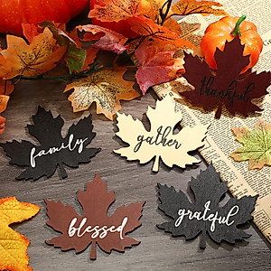 10 Pcs Thanksgiving Place Cards Maple Leaves Grateful Wood Signs Table Settings for Dining Table Decor Fall Plate Ornament Blessed Word Sign Rustic Thankful Signs Farmhouse Thanksgiving Decorations