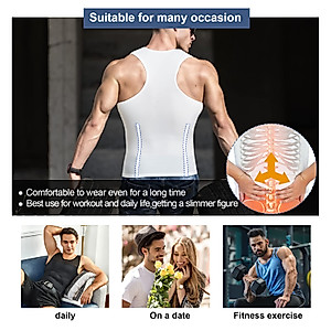 MOLUTAN Compression Shirts for Men Shapewear Chest Abdomen Control Body Shaper Slimming Undershirt Workout Vest Tank Top White