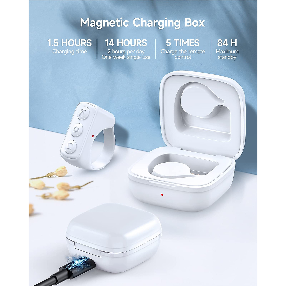 TIK Tok Bluetooth Remote Control, Tiktok Wireless Scrolling Control Page Turner Rechargeable with Ring Design and Charging Case Compatible with iOS/Android