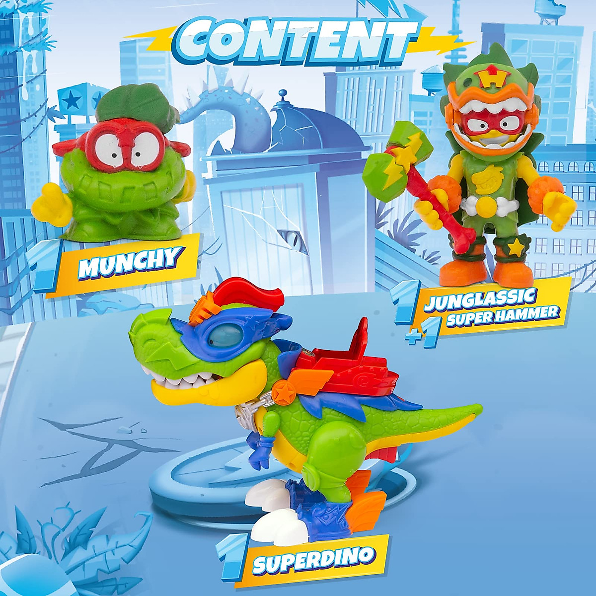 SUPERTHINGS RIVALS OF KABOOM Superdino H-Rex, Jointed Dinosaur Hero Lights and Sounds, Includes 1 Kazoom Kid and 1 SuperThing