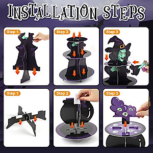 Halloween Cupcake Stand for 24 Cupcakes Witch and Poison Halloween Cupcake Decorations Cardboard Cupcake 3 Tier and 2 Tier Set Halloween Party Supplies. (Witch)