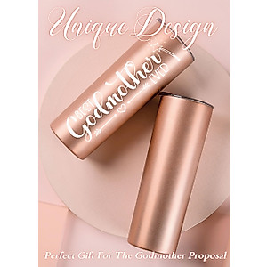 Onebttl Godmother Gifts, Mothers Day Gifts for Godmother, 20 oz Skinny Stainless Steel Tumbler Travel Mug for Best Friend, Aunt, Sister, Best Godmother Ever Rose Gold