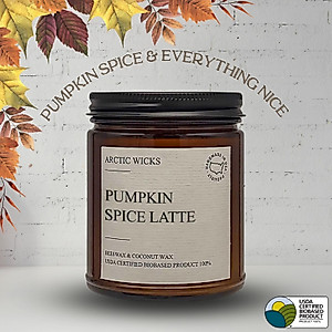 Pumpkin Spice Latte Candles | Arctic Wicks Coconut & Beeswax Candles | 9oz Amber Scented Candle for Holidays, Pumpkin Spice Candle Decor Fall Autumn, Gifts | Clean Burning USDA 100% Certified Biobased