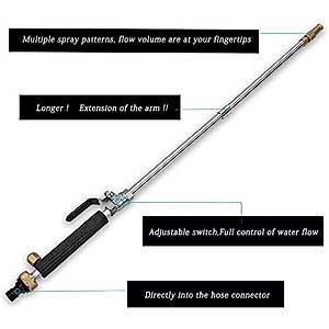 High Pressure Power Washer Wand, Extendable Hydro Jet Water Hose Nozzle Watering Sprayer, Garden Watering Wand for Patio Car Pet Window Gutter Cleaning Tool (Black)