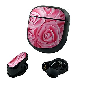 MightySkins Skin Compatible with Bose QuietComfort Earbuds II (2022) - Super Pink Roses | Protective, Durable, and Unique Vinyl Decal wrap Cover | Easy to Apply and Change Styles | Made in The USA