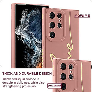 MOWIME for Samsung Galaxy S23 Ultra Case, Back Cute Plating Love Letter Graphic with Anti-Fall Lens Cameras Cover Protection Soft TPU Shockproof Anti-Fingerprint Phone Cases for Women Girls Men-Pink