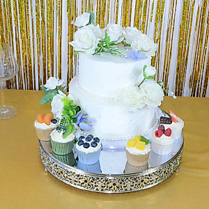 FEICTPOX Cake Stand, Metal Round Cupcake Dessert Stand Cake Display Holder Cookies Fruit Serving Tray Decor for Wedding Party Birthday Baby Showers Anniversary (16in, Silver,Hi-Q)