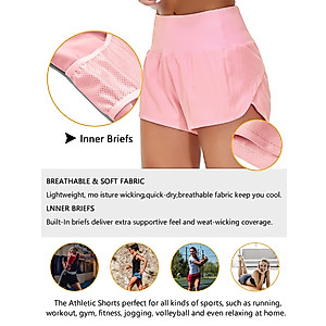 Origiwish Women's High Waisted Running Shorts with Liner Quick Dry Athletic Workout Shorts Zipper Pockets (Medium, Pink)