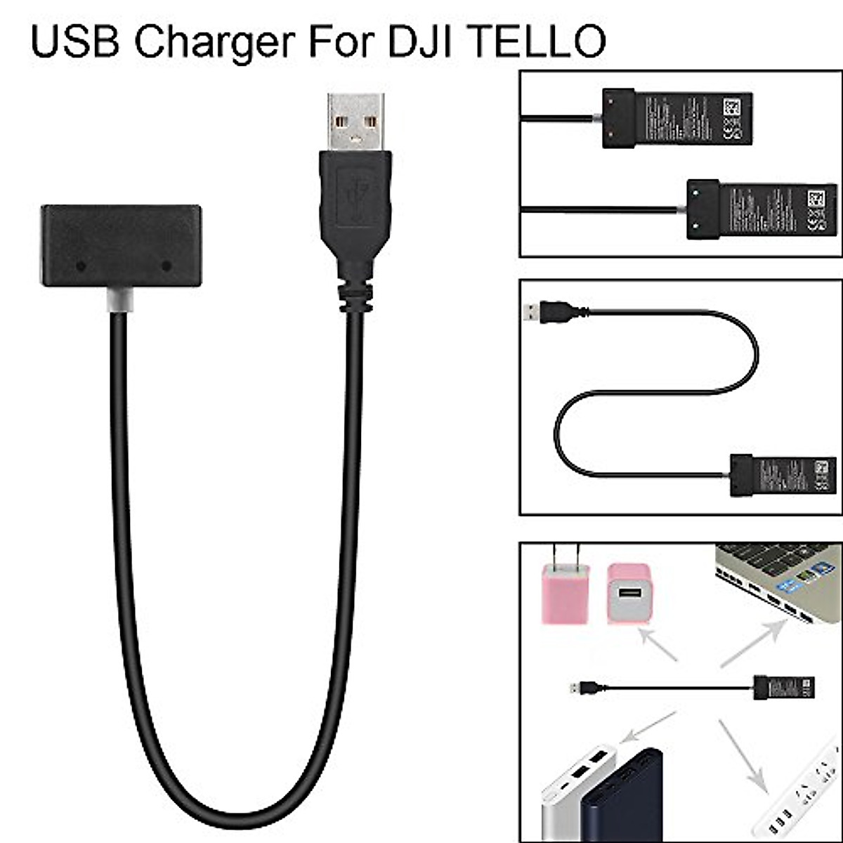 Drone Battery Charging Cable - USB Battery Charger Compatible with DJI Tello Drone, UAV Dedicated Battery Charging Cable, USB Port to Charge Separately (Black)