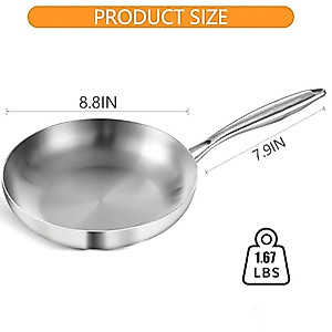 DELARLO Whole body Tri-Ply Stainless Steel 8inch Small Frying Pan, Oven safe induction kitchen skillet,Suitable for All Stove (Detachable Handle)