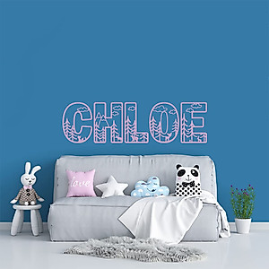 Woodland Animals Custom Name Vinyl Wall Decal Sticker Art for Boys and Girls, Mountain Trees Bedroom and Forest Theme Nursery Room Home Decor for Kids