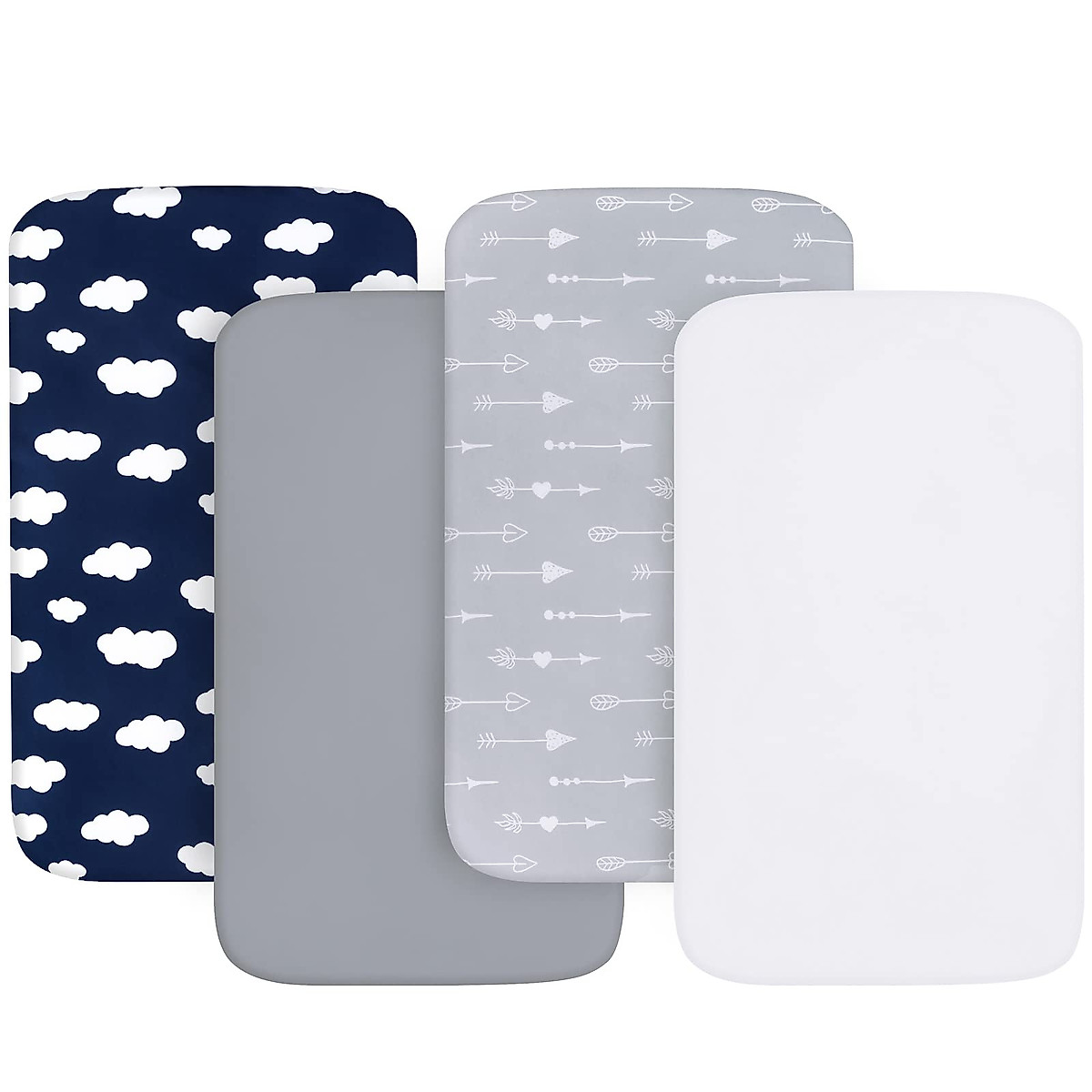 Bassinet Sheets for Boys and Girls (33" x 20"), 4 Pack, Compatible with Mika Micky, Baby Delight, Dream On Me, AMKE and Other Rectangle Bassinet Mattress, Ultra Soft & Skin Friendly, Washer & Dryer