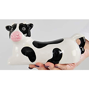 HOME-X Black and White Cow Butter Dish, Butter Dish with Cover, Farmhouse Dish for Stick of Butter Stick, Dish with Lid, 6 ¾”L x 3 ¼” W x 3 ½”H, Black/White
