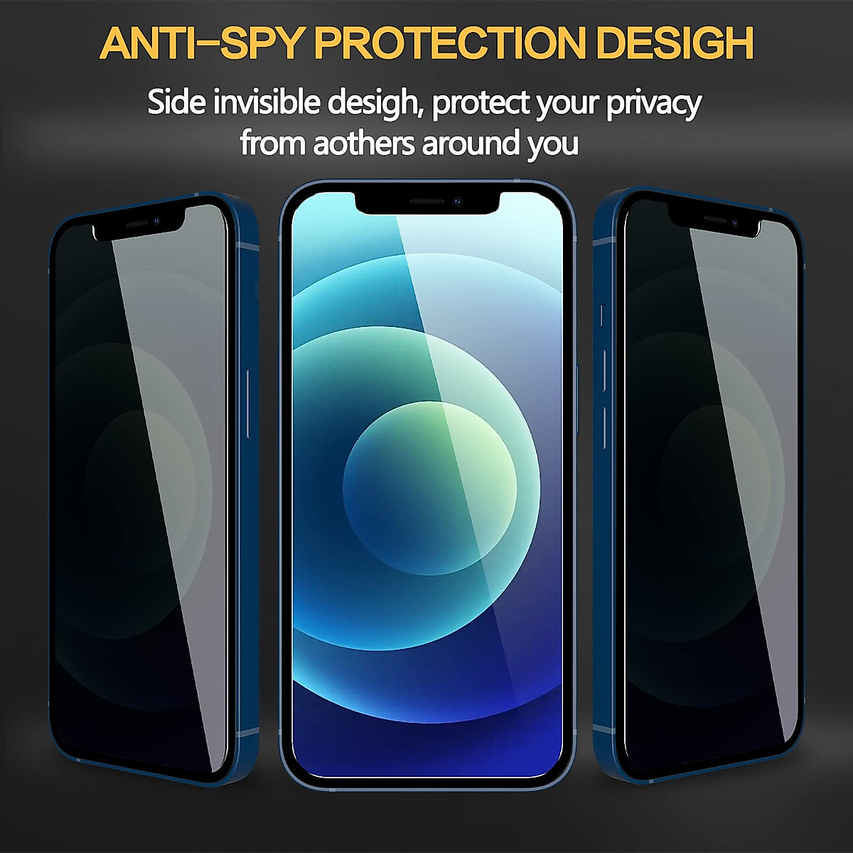 Solnern 2 Pack Privacy Screen Protector for iPhone 12 Pro 6.1 Inch with 2 Pack Camera Lens Protector, Anti Spy Tempered Glass Film, Anti-Scratch