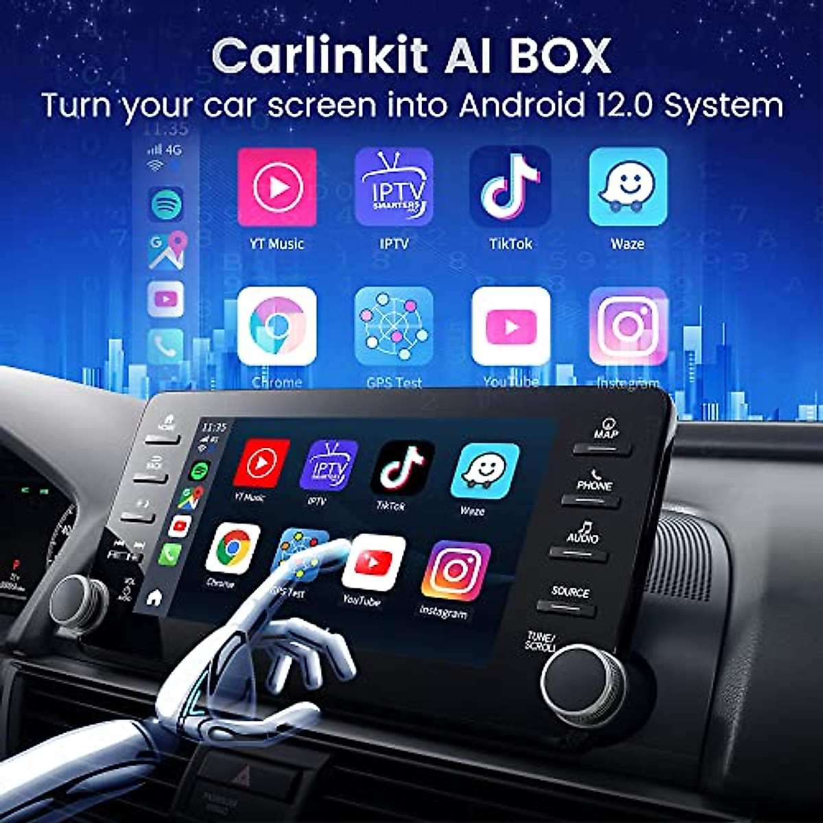 Carlinkit CarPlay Ai Box Android 12.0, 8+128G Adapter with Netflix, YouTube, Hulu,Disney+，Ai Box CarPlay Dongle Magic Box Carplay to Stream Media to Car & TV, Wireless CarPlay & Android Auto
