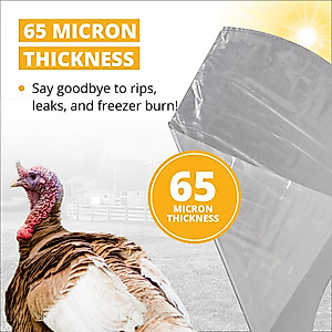 Stromberg's Large Turkey Heat Shrink Clear Bags, Freezer-Safe, BPA & BPS Free Bags with 65 Micron Thickness, Ideal for 25-30 lb Poultry, 18"x32", 100 Pack