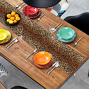 YOVOYOA Leopard Print Table Runner 72 Inches Long, Animal Style Table Runner Dresser Scarves, Wildlife Safari Burlap Dining Room Table Decor for Kitchen Farmhouse Indoor Outdoor Home Party