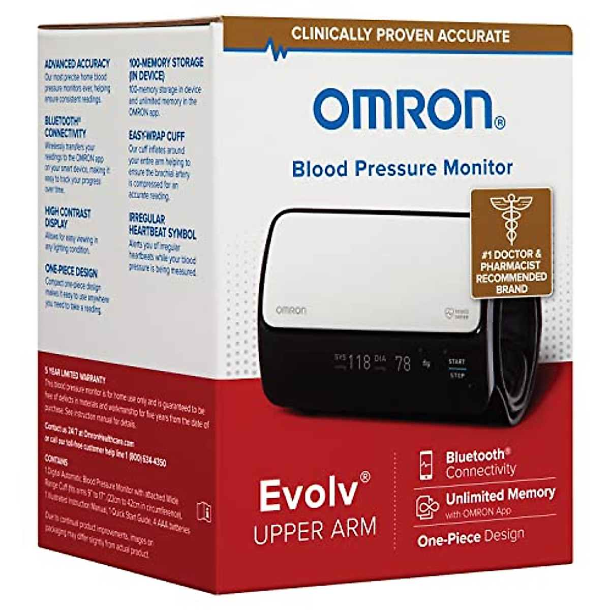 OMRON Evolv Bluetooth Wireless Upper Arm Blood Pressure Monitor with Portable, One-piece Design – Works with Alexa