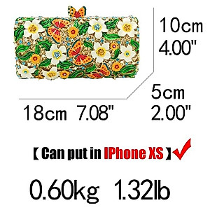 Boutique De FGG Flowers & Butterfly Women Crystal Clutch Evening Bag Wedding Party Rhinestone Handbags (Small,Orange Purple)