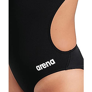 ARENA Women's Solid Team MaxLife Swimsuit Challenge Back One Piece Ladies Bathing Suit Competition Training Athletic Swimwear, Black/White, US Size 30
