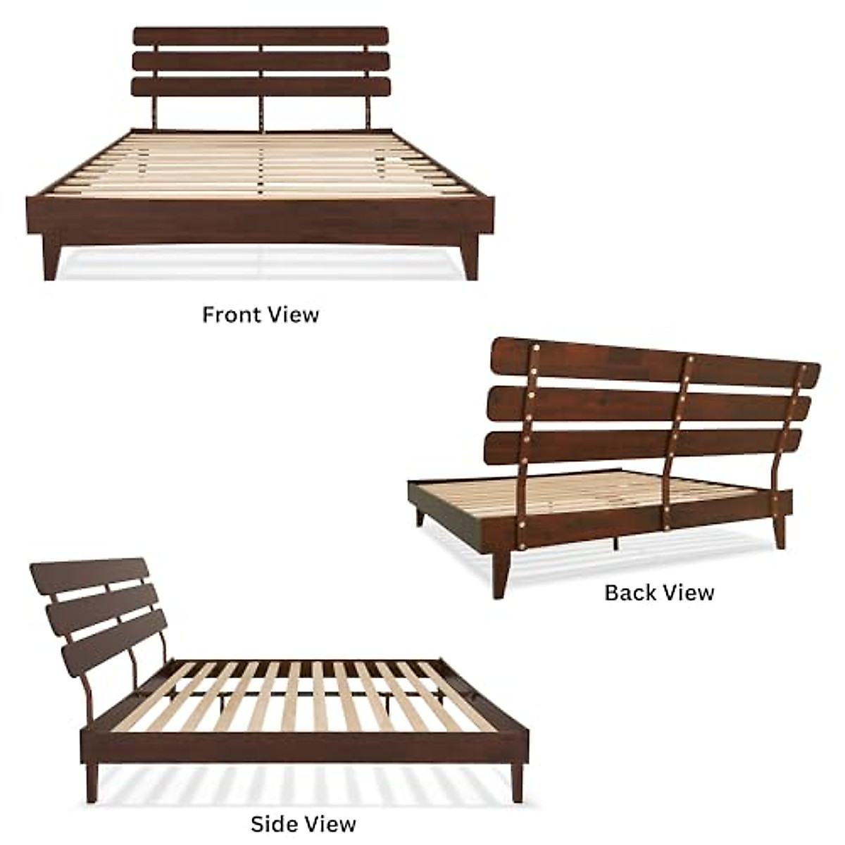 Bme Caden 15'' Bed Frame with Adjustable Headboard - Mid Century, Retro Style with Acacia Wood - No Box Spring Needed - Wood Slat Support - Easy Assembly - Walnut, King (U.S. Standard)