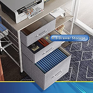 DEVAISE 3 Drawer Mobile File Cabinet, Rolling Printer Stand with Open Storage Shelf, Fabric Lateral Filing Cabinet fits A4 or Letter Size for Home Office, Light Grey