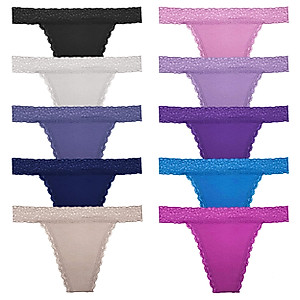 Pmrxi Cotton Thong for Women Panties Width 1.57inch(4cm) Lace Waistband Thongs For Woman Tangas Underwear Pack 10 Size Large