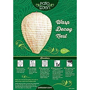 Patio Eden by Maad Brands - Wasp Nest Decoy - 3 Pack- Eco Friendly Hanging Wasp Repellent