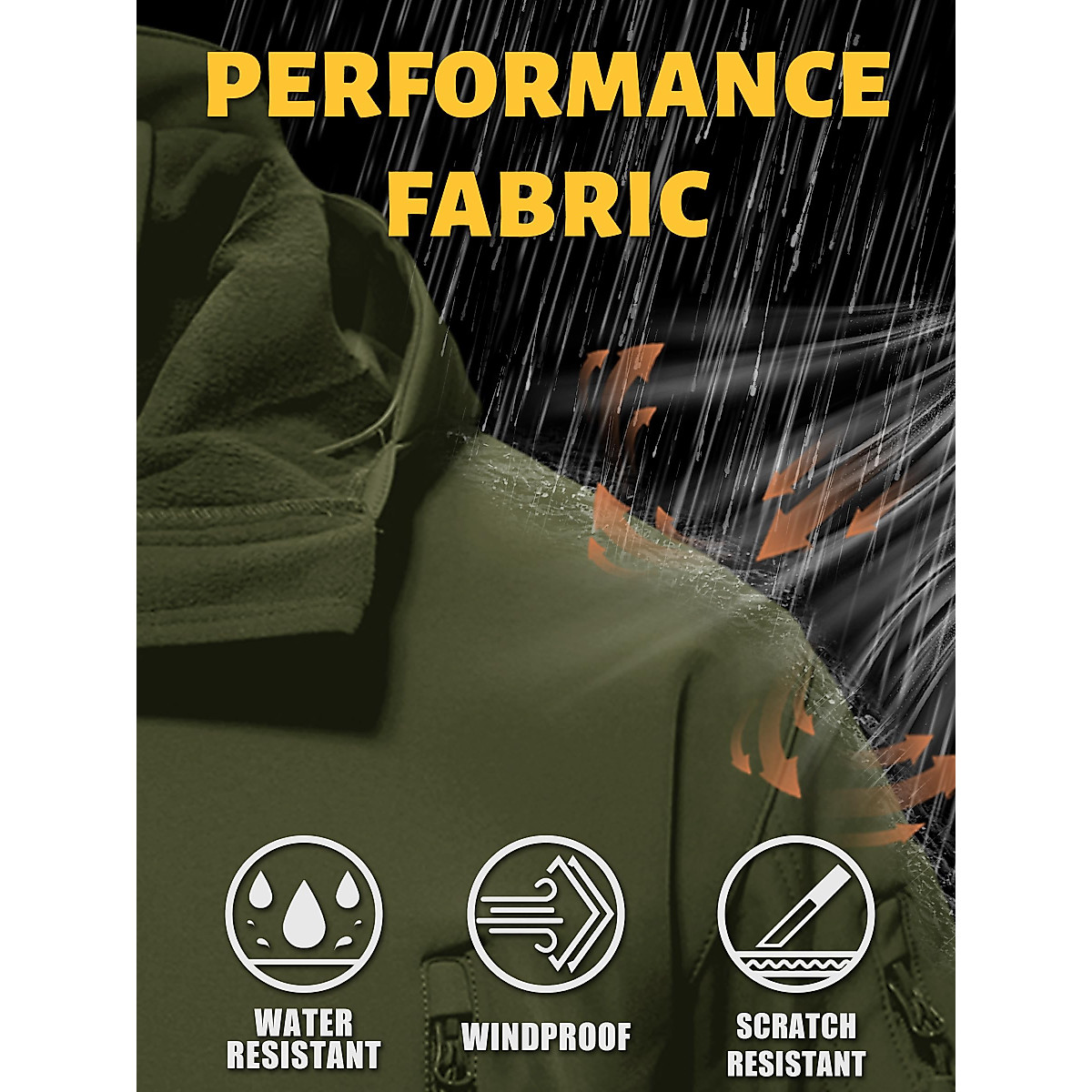 TACVASEN Men Winter Waterproof Snowboard Softshell Parka Jacket Tactical Hoodie Rain Jackets Fleece Lined Mutil-pockets Ski Coats Army Green M